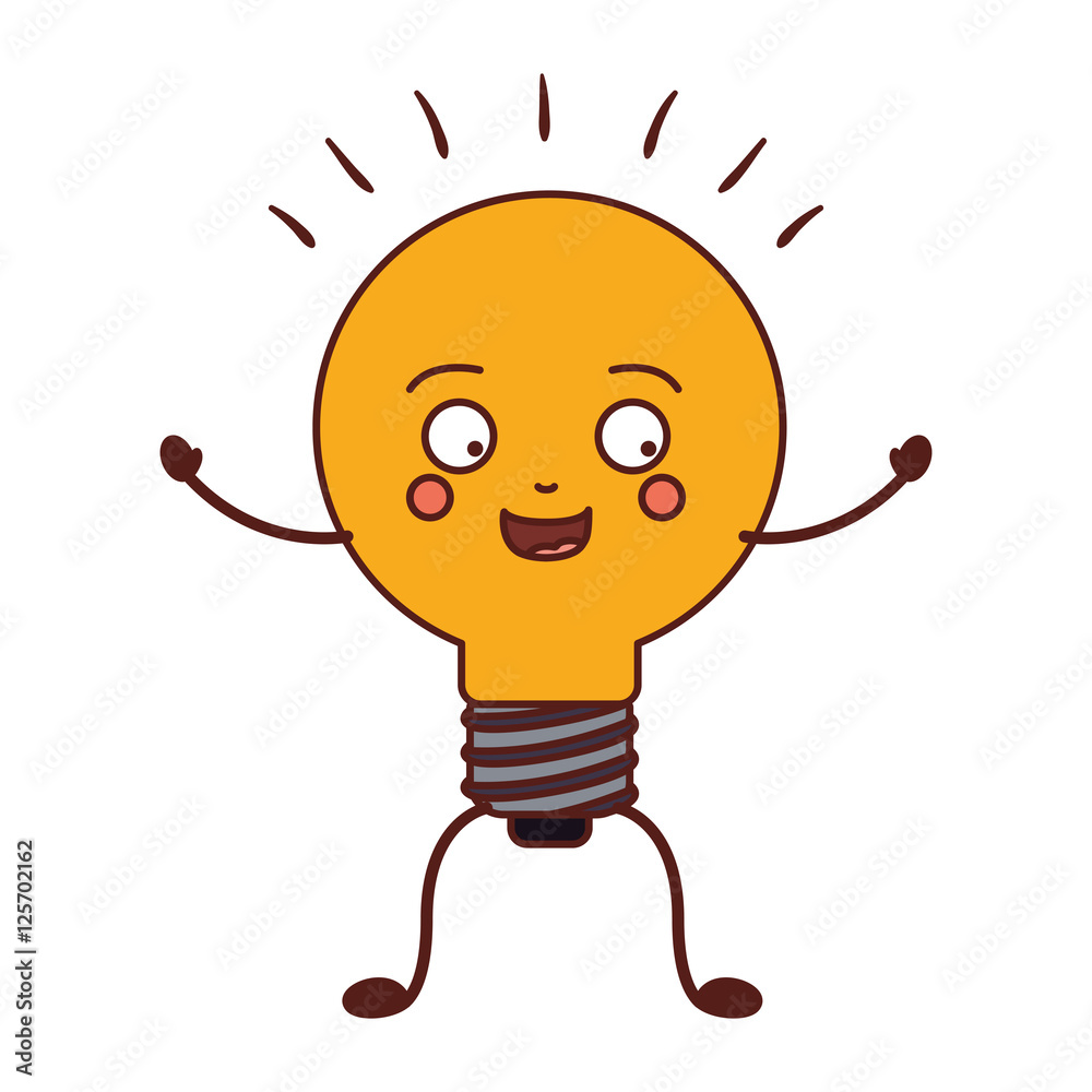 cartoon bulb light icon with happy expression over white background ...