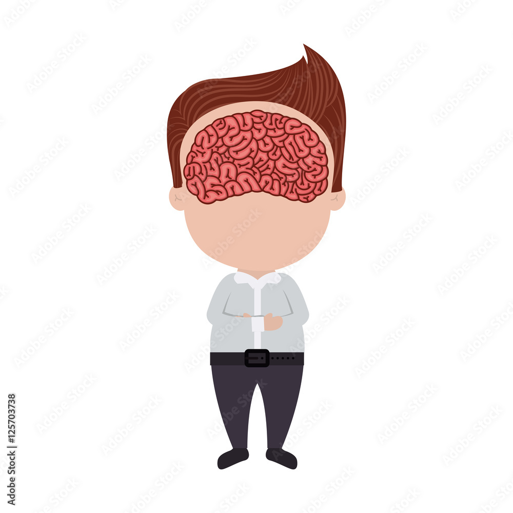 avatar male man cartoon with human brain in his face over white ...