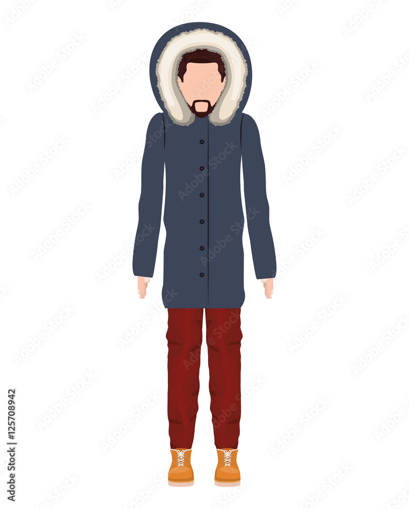 avatar man standing and wearing winter clothes. over white background ...