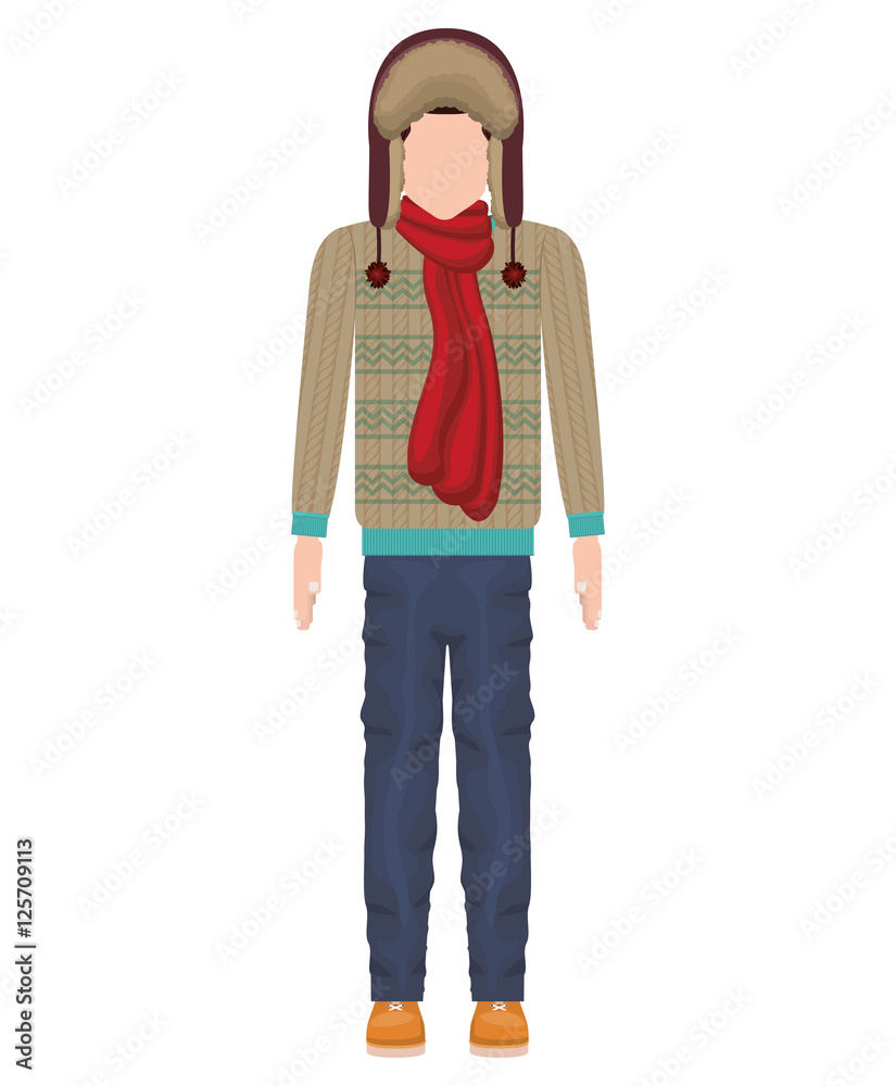avatar man standing and wearing winter clothes. over white background ...