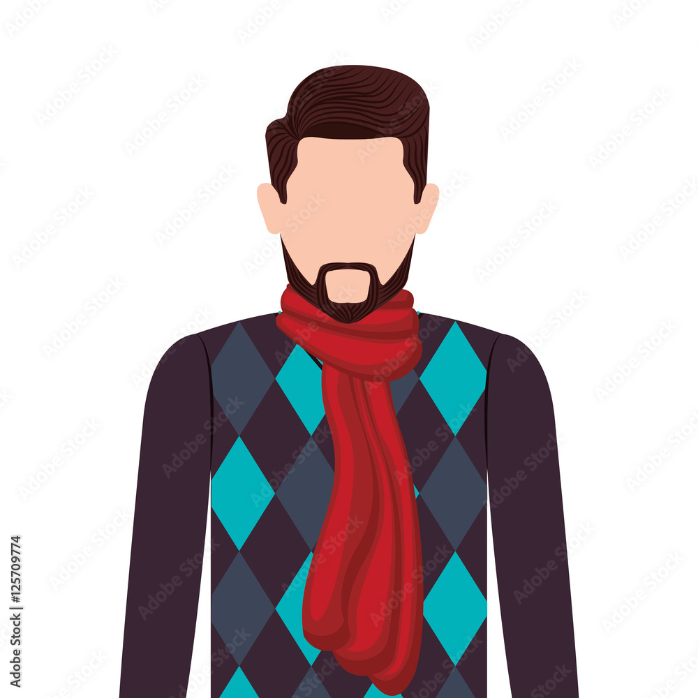 avatar male man wearing winter clothes. over white background. vector ...