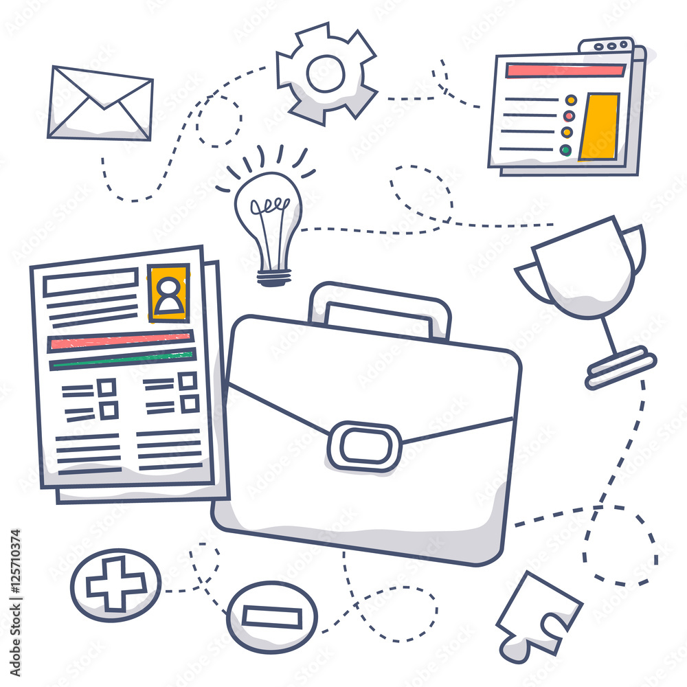 Doodle style concept of project management, organizing, controlling ...
