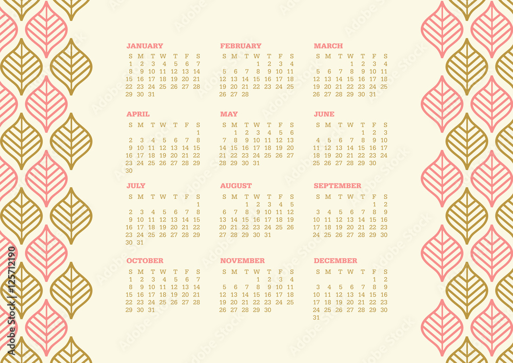 Indian styled 2017 calendar. Week starts on Sunday. Vector design ...