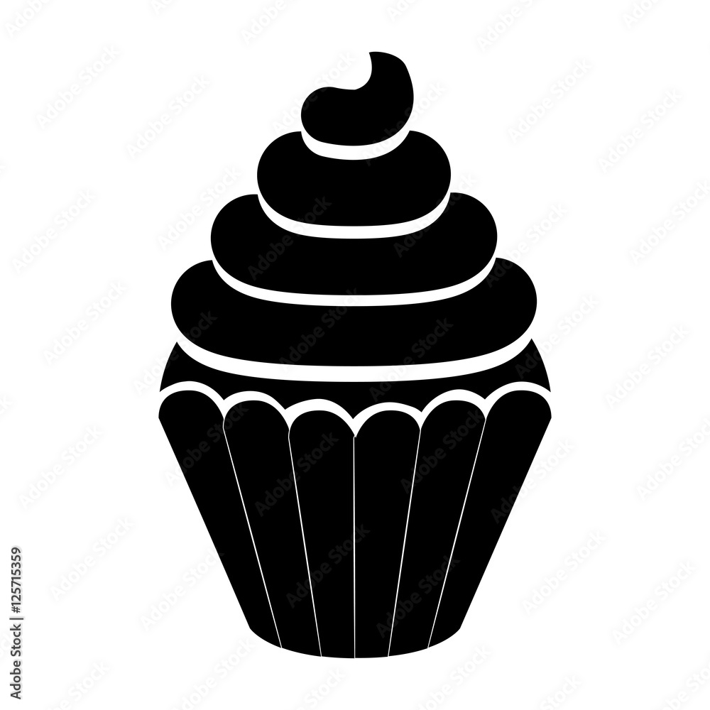 Silhouette Of Sweet Cupcake Dessert Icon Over White Background Vector