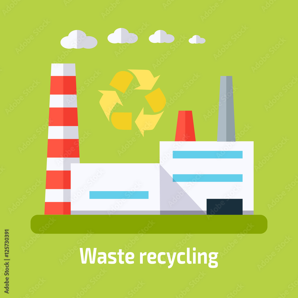 Waste Recycling Concept. Factory Building in Flat Stock Vector | Adobe ...
