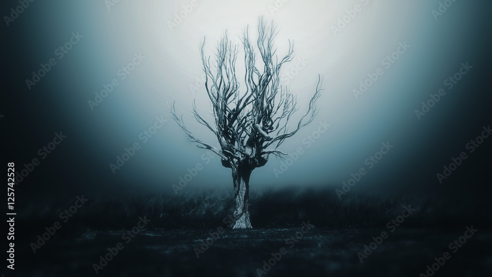 Horror Spooky Tree Dark Night . Stock Illustration | Adobe Stock