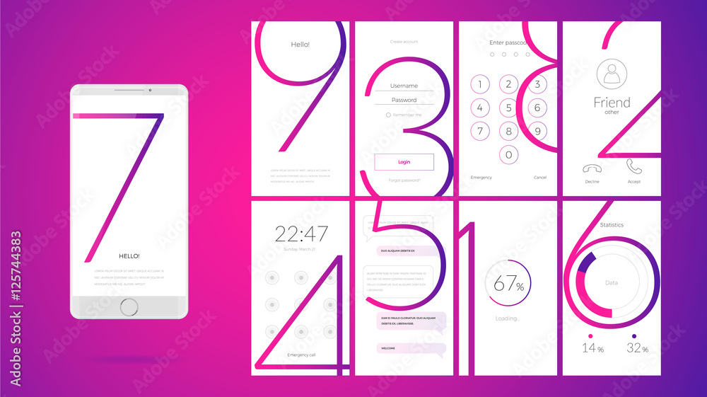 Modern Ui Screen Design For Mobile App With Web Icons Stock Vector Adobe Stock