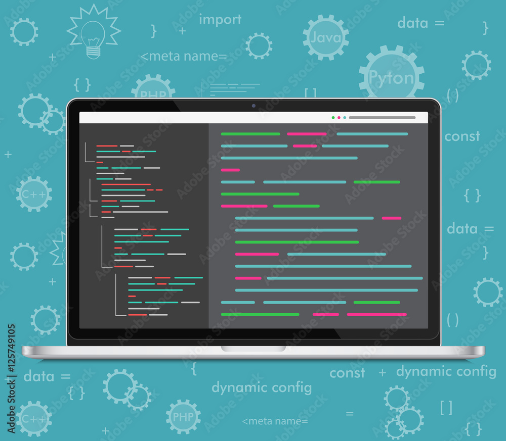 Vector laptop coding concept. Web developer, design, programming ...