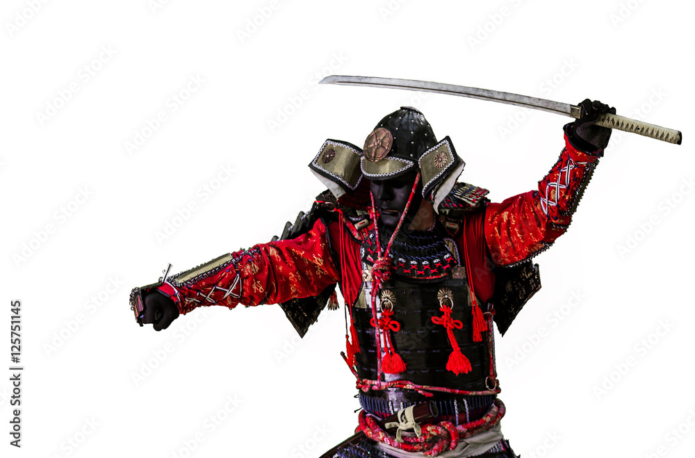 Samurai warrior with sword isolated on the white. Stock Photo | Adobe Stock