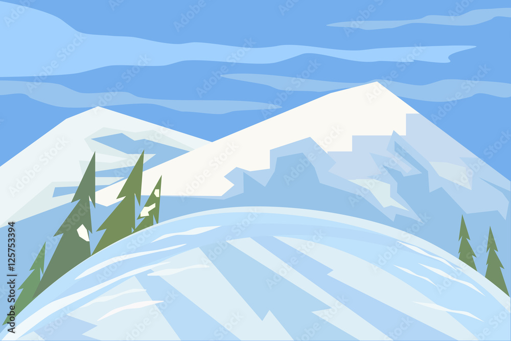Green landscape. Mountain winter scene concept. Outdoor background with ...
