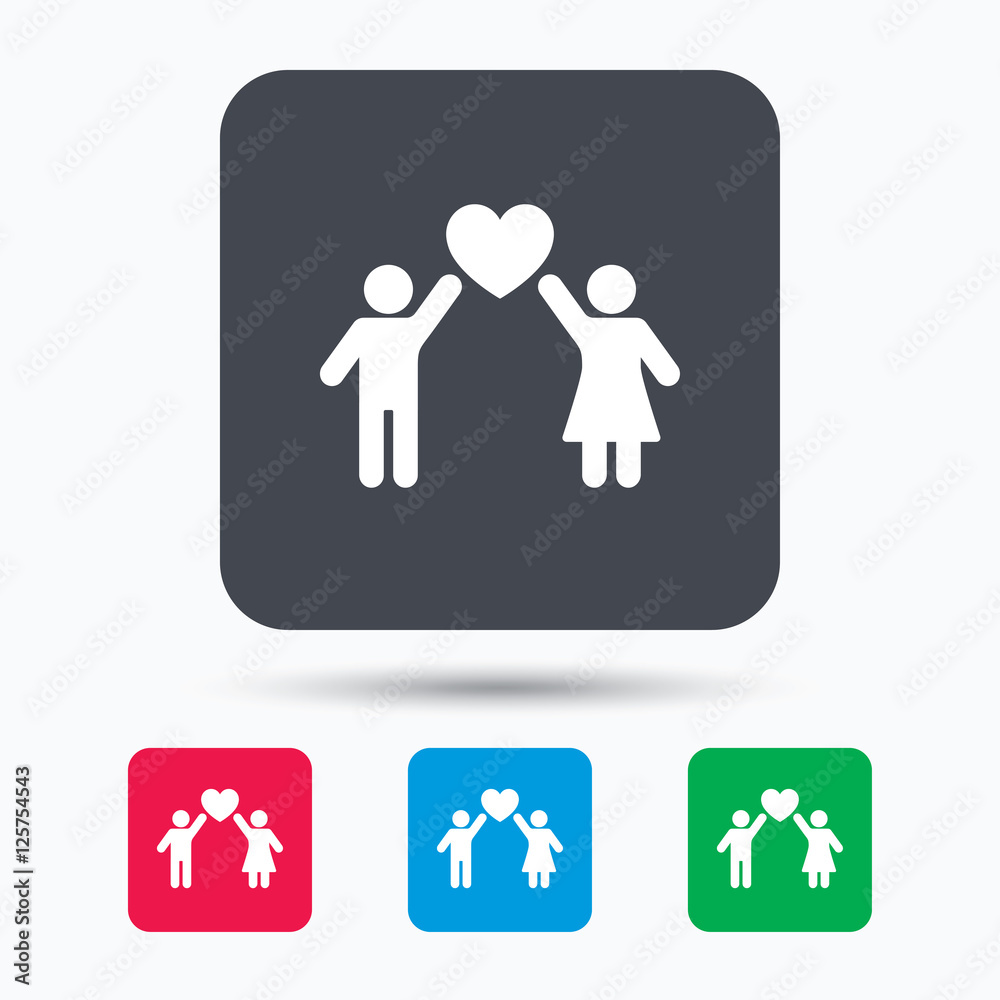 Couple love icon. Traditional young family symbol. Colored square ...