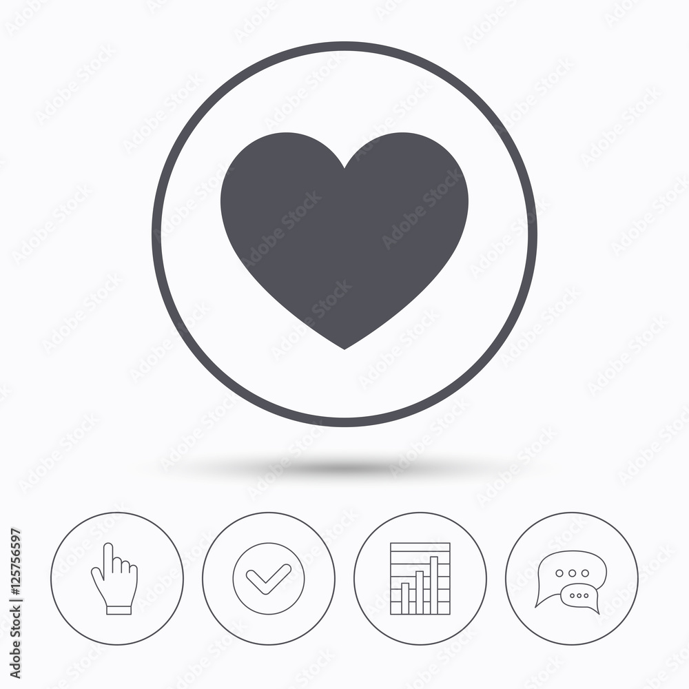 Heart icon. Romantic love symbol. Chat speech bubbles. Check tick ...