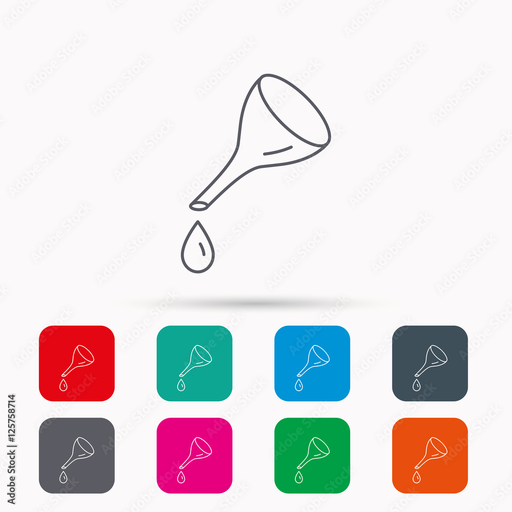 Oil change service icon. Fuel can with drop sign. Linear icons in ...