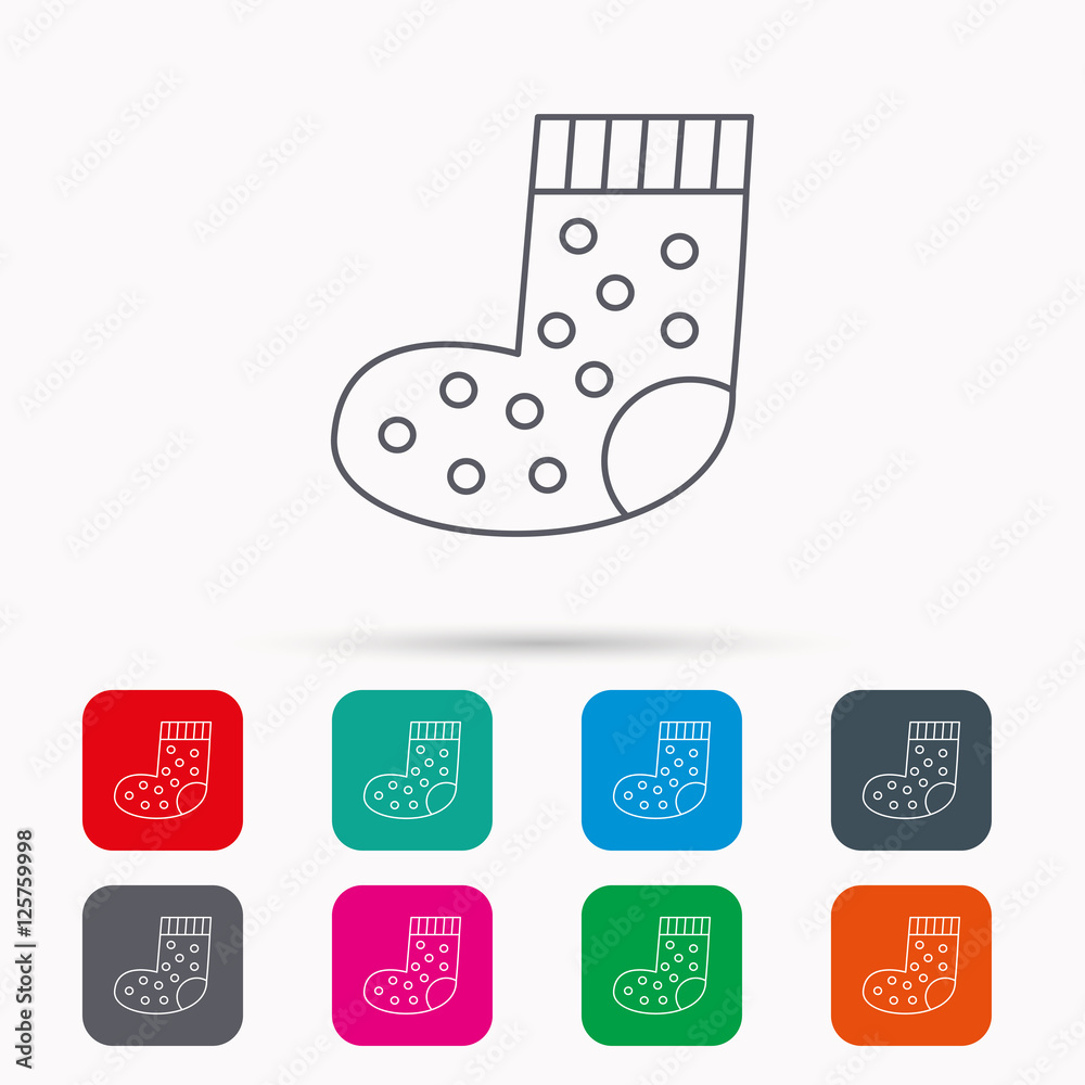 Sock icon. Baby underwear sign. Clothes symbol. Linear icons in squares ...
