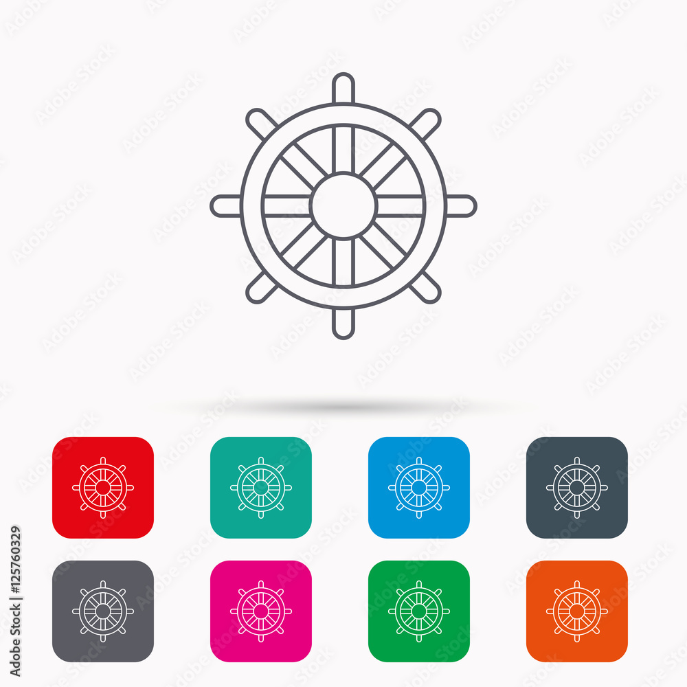 Ship steering wheel icon. Captain rudder sign. Sailing symbol. Linear ...
