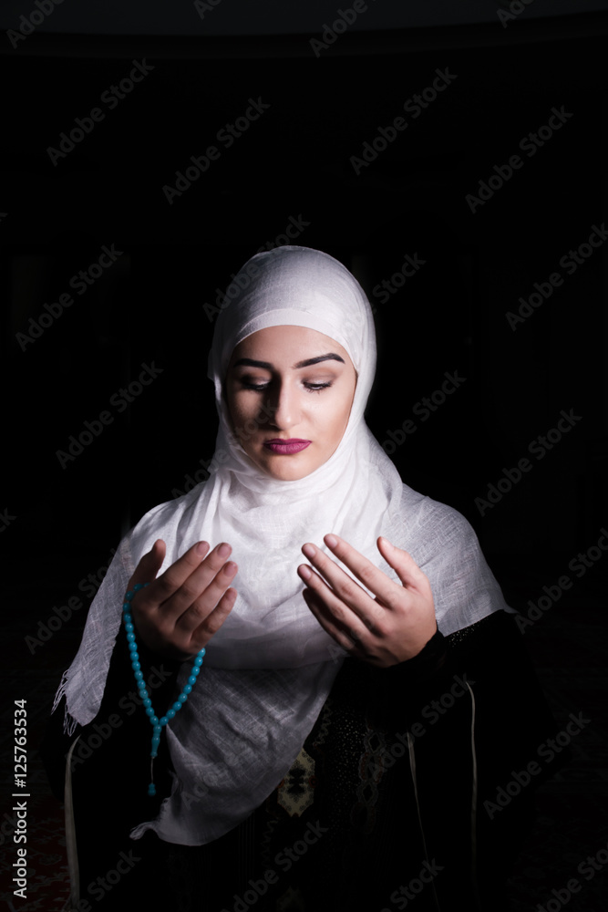Muslim Woman Praying In Dark Stock Photo | Adobe Stock
