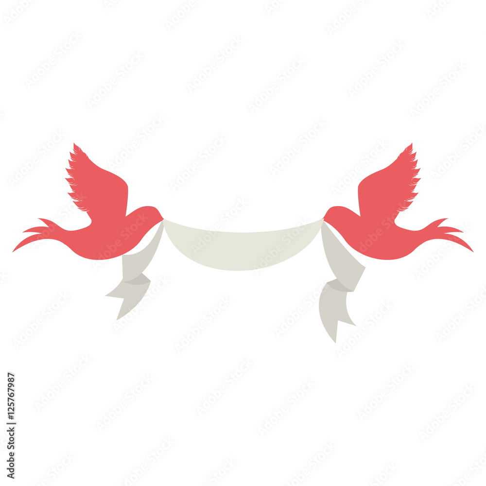 pink doves birds holding a white ribbon over white background. vector ...