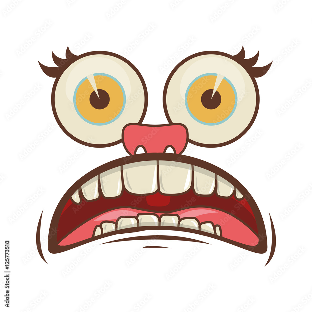 cartoon face with scared expression over white background. colorful ...