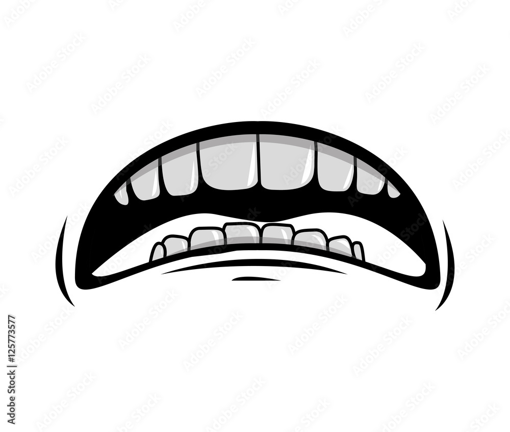 silhouette of cartoon mouth with teeths with sad expression over white ...