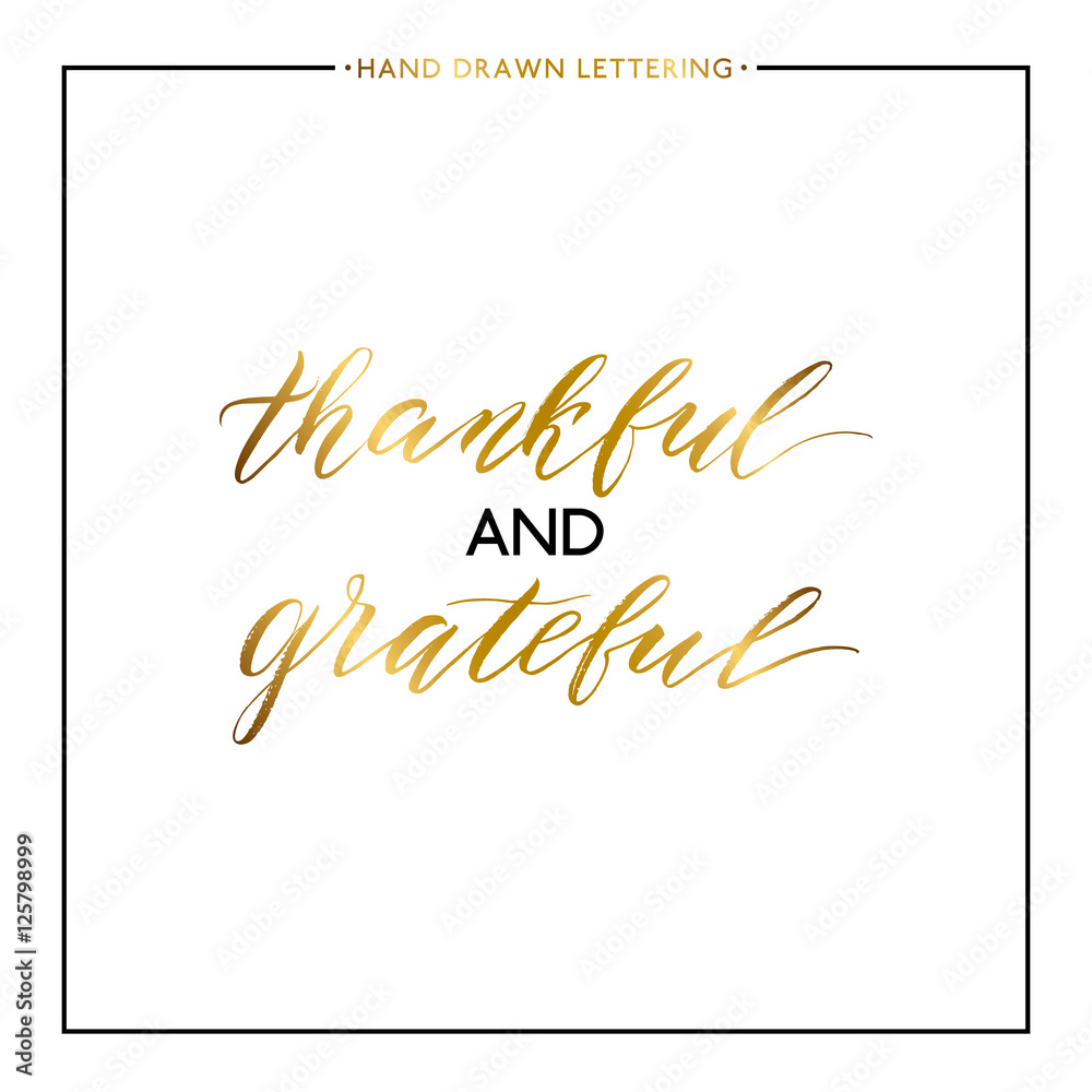 Vetor de Thankful and grateful gold lettering isolated on white ...