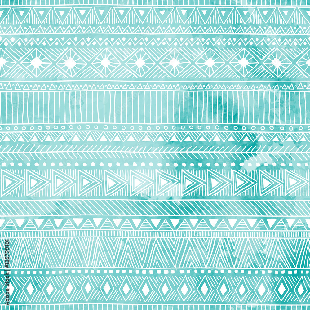 Geometric seamless pattern. Blue and white colors. Watercolor te Stock ...
