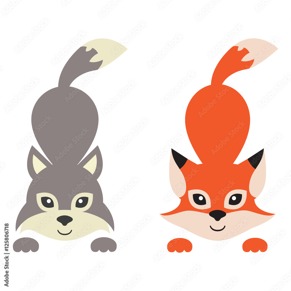 cartoon fox and wolf Stock Vector | Adobe Stock