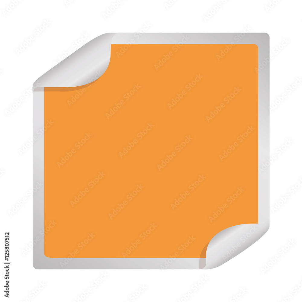 blank sticker in square shape and orange color icon over white ...