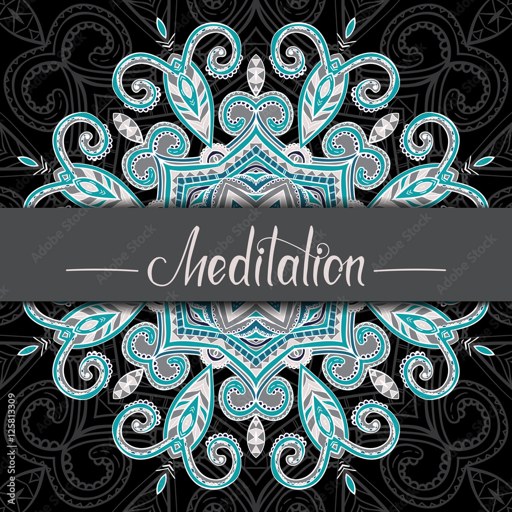 Vector hand-drawn oriental mandala with place for text, ethnic mandala ...