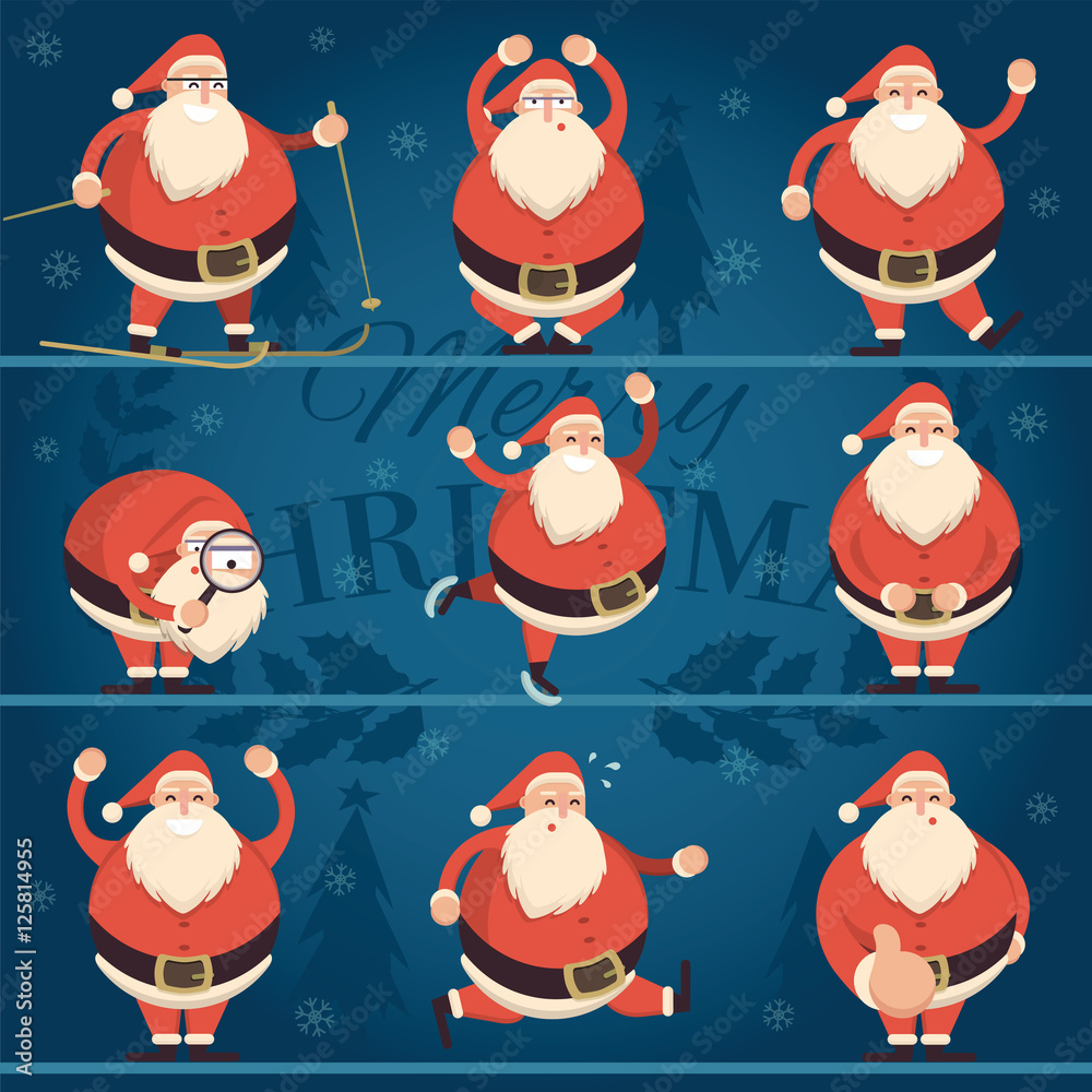 Cartoon Santa Claus in various poses collection. Cheerful Father Stock ...