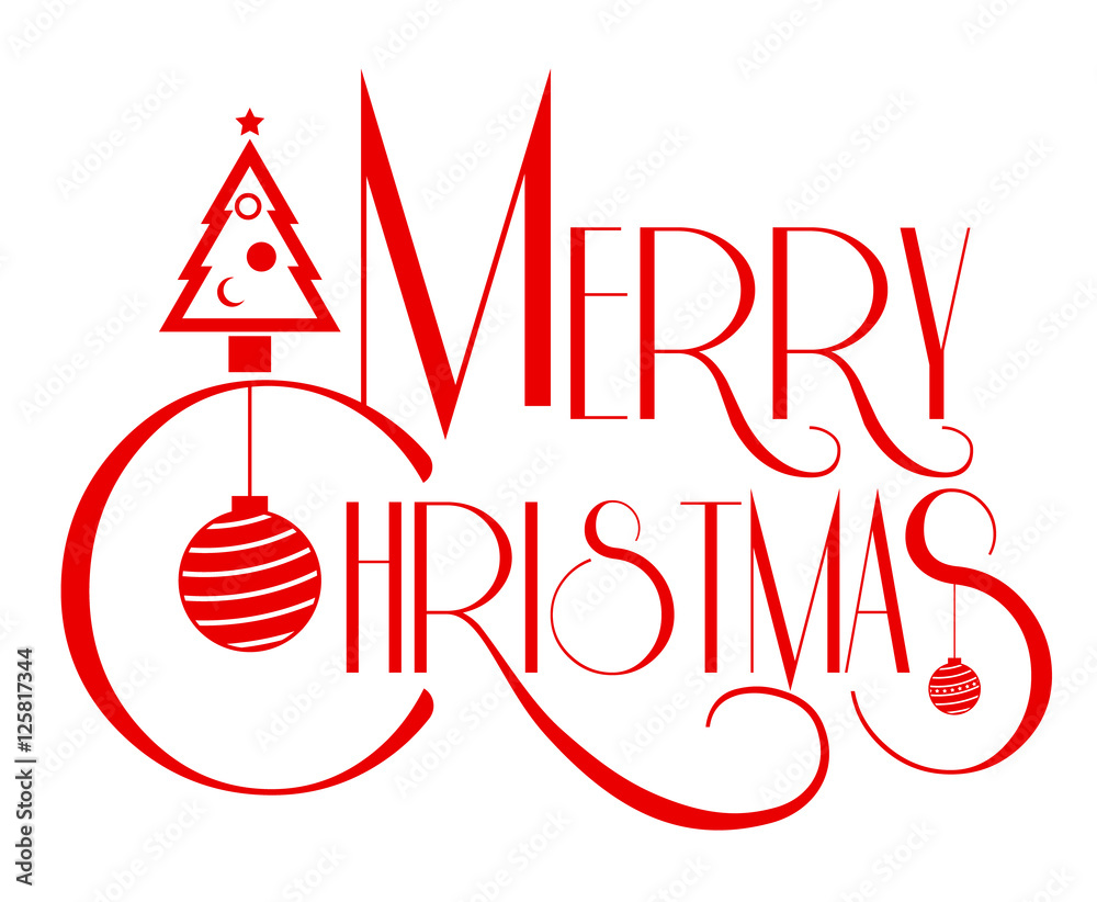 Merry Christmas text art red color vector illustration. Use for Stock ...
