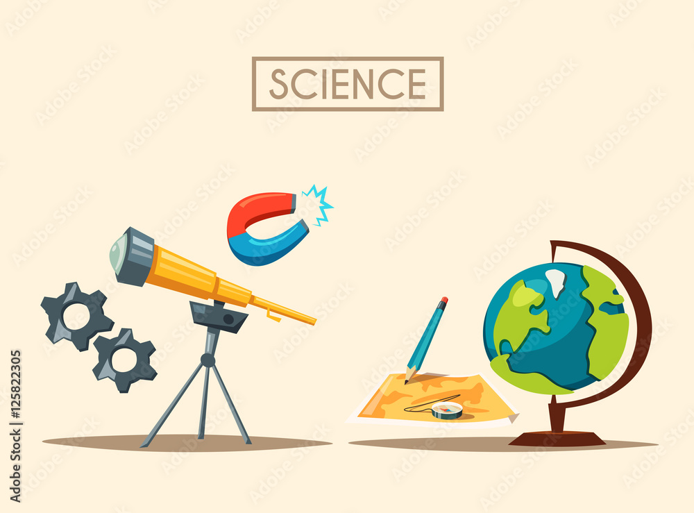 Set of science logo. Cartoon vector illustration. Education theme Stock ...