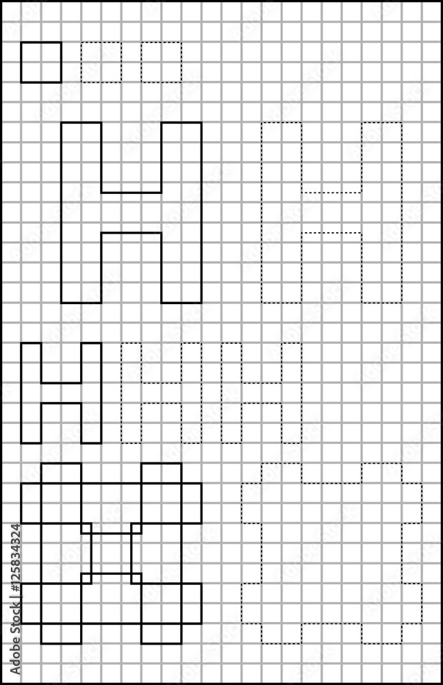 Educational page with exercises for children on a square paper ...