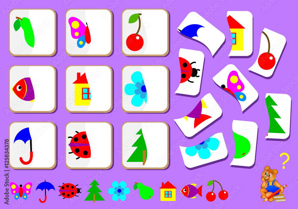 Vetor de Logic exercise for children. Need to find the second parts of ...