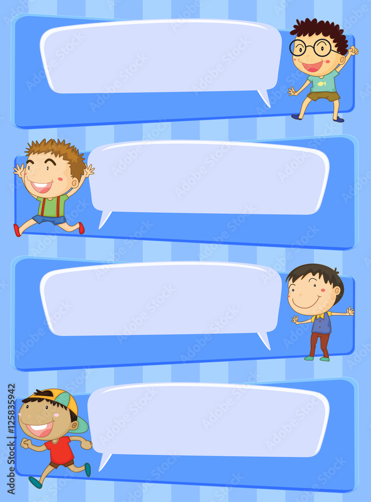 Label design with four different boys Stock Vector | Adobe Stock