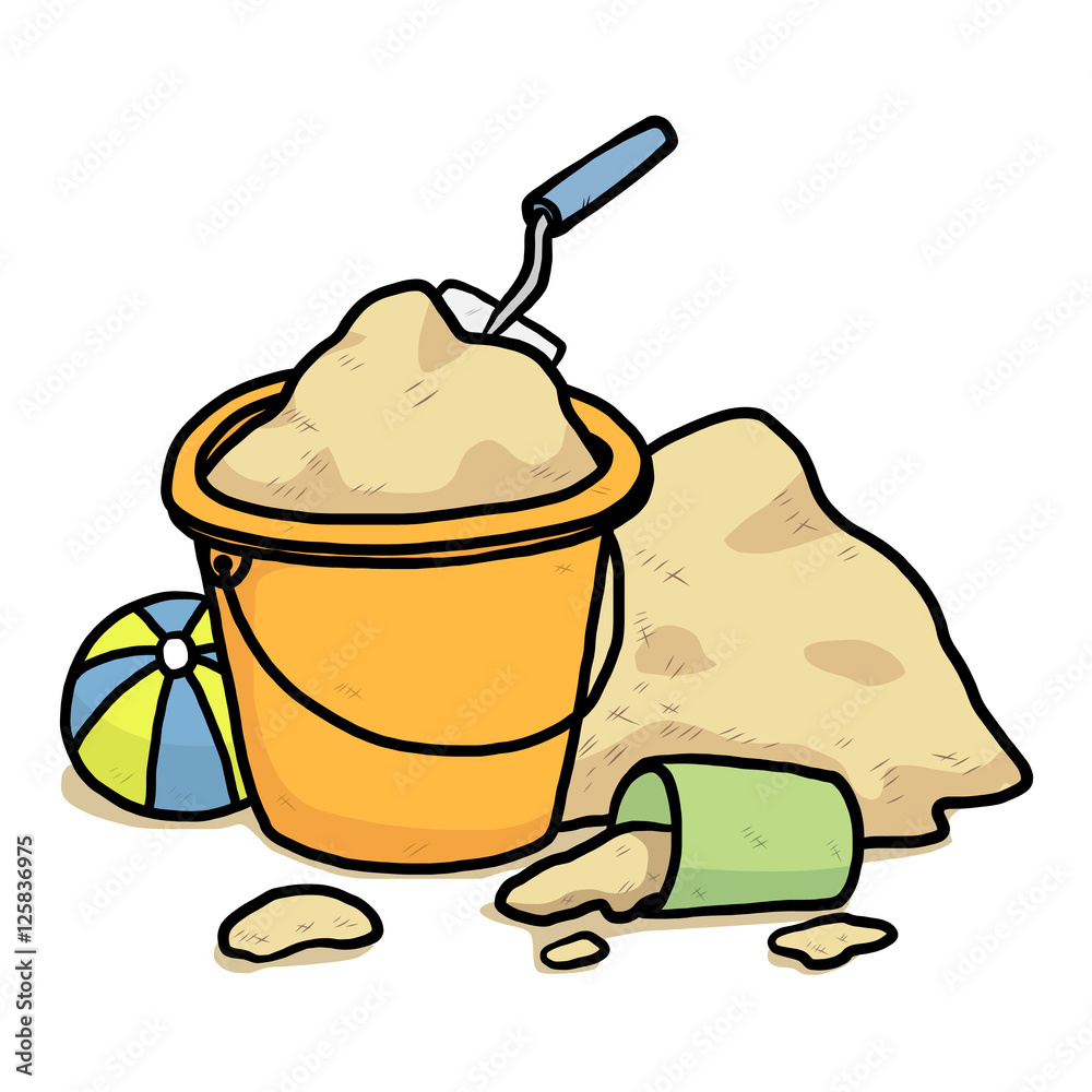 playing sand on the beach / cartoon vector and illustration, hand drawn ...
