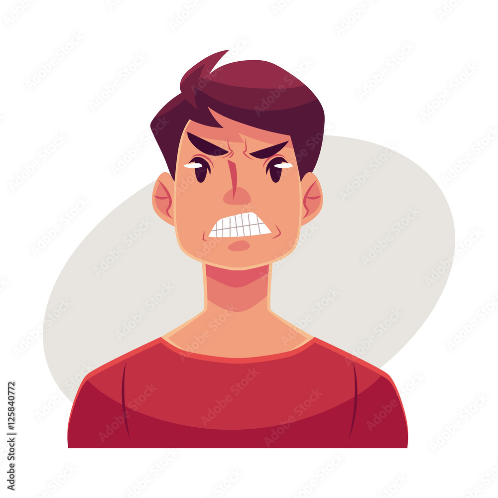 Young man face, angry facial expression, cartoon vector illustrations ...