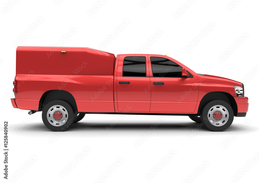 Red commercial vehicle delivery truck with a double cab and a van ...