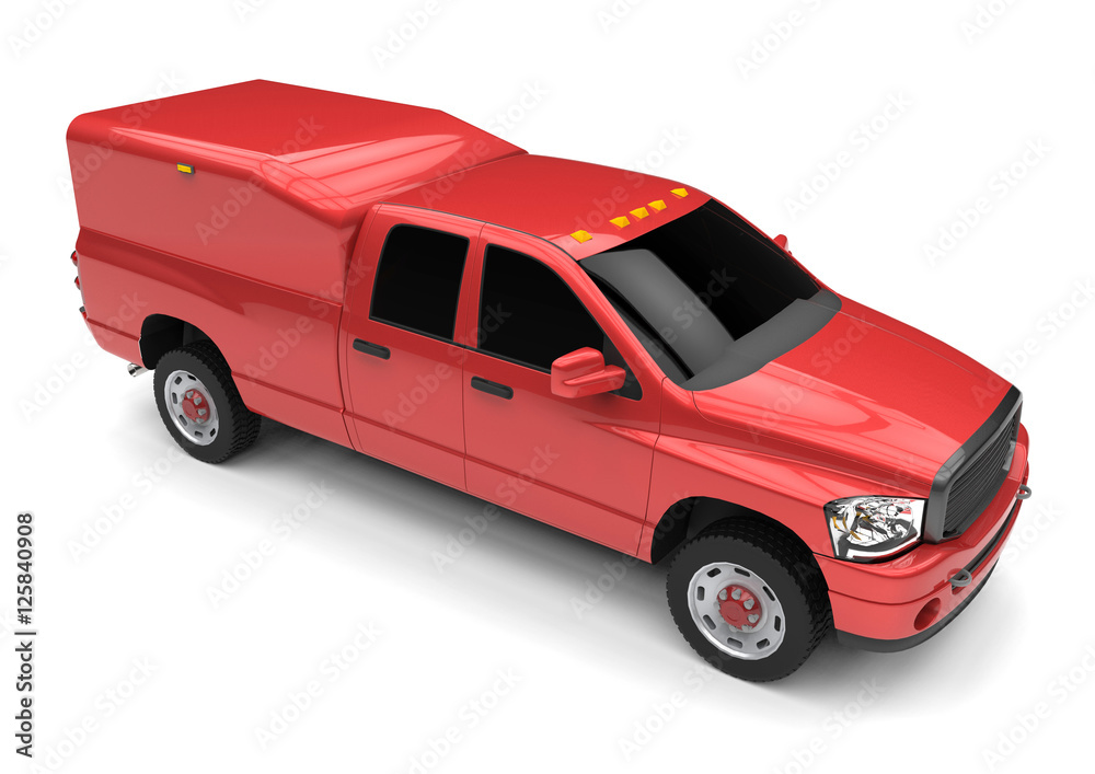 Red commercial vehicle delivery truck with a double cab and a van ...