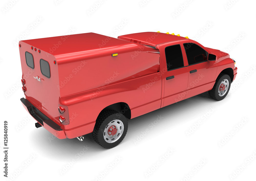 Red commercial vehicle delivery truck with a double cab and a van ...