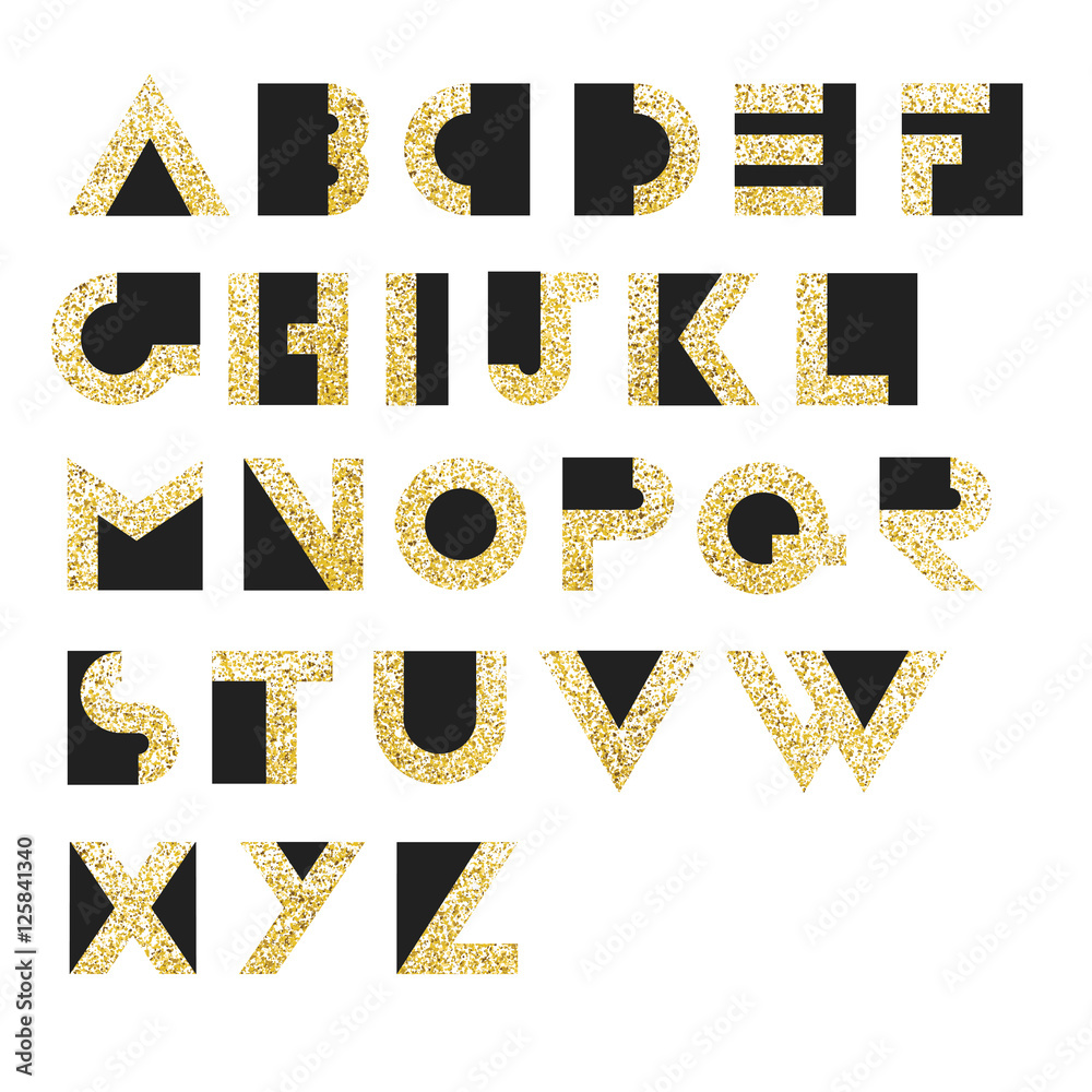 Gold Geometric Retro Alphabet. Art deco style. Type, font, vint Stock ...