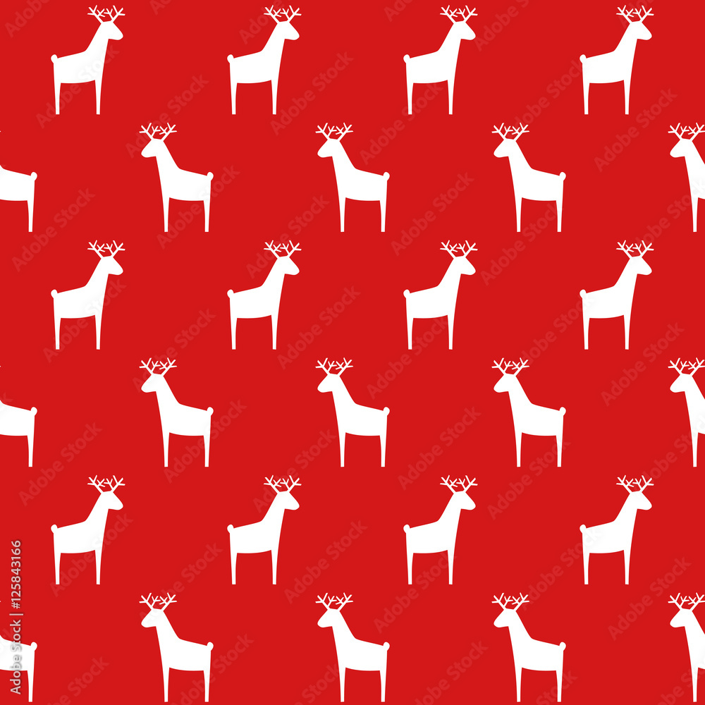 Seamless retro Christmas pattern with deer. Red background. Simple ...