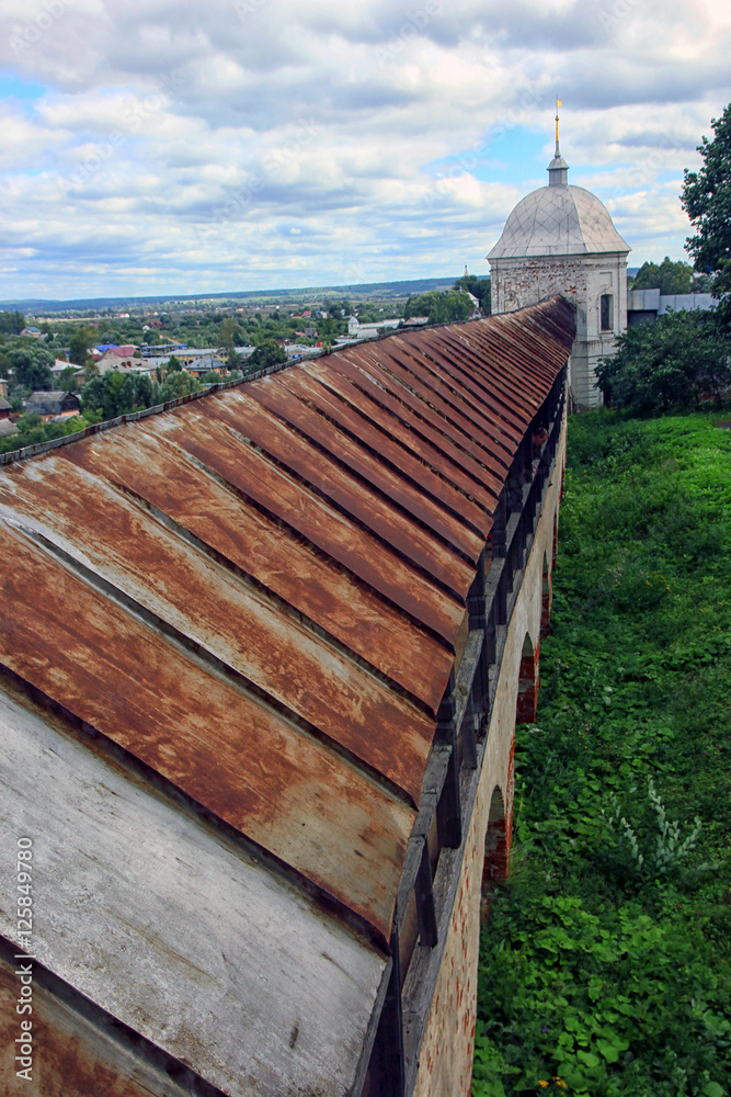 beautiful fortress wall of the ancient Russian Orthodox monaster Stock ...