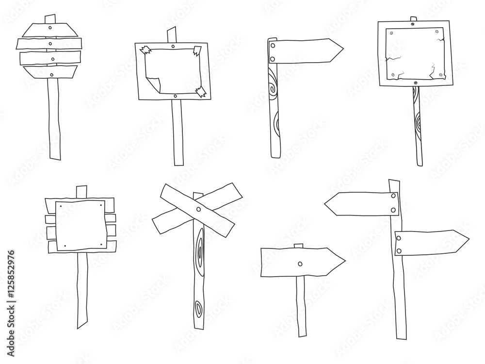 Hand drawn road signs infographic. Road and journey waymark doodles ...
