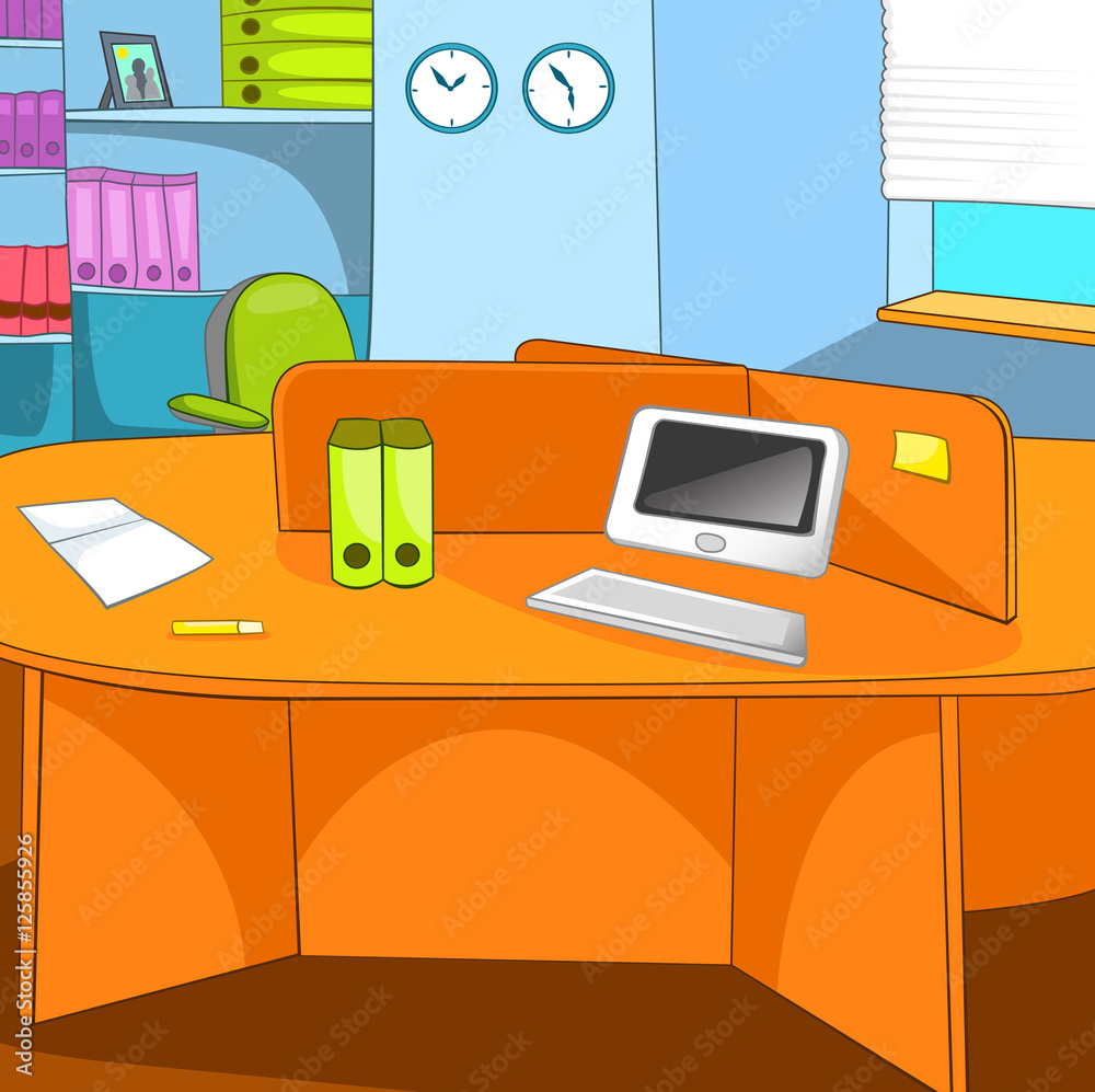 Cartoon background of workplace at office. Stock Illustration | Adobe Stock