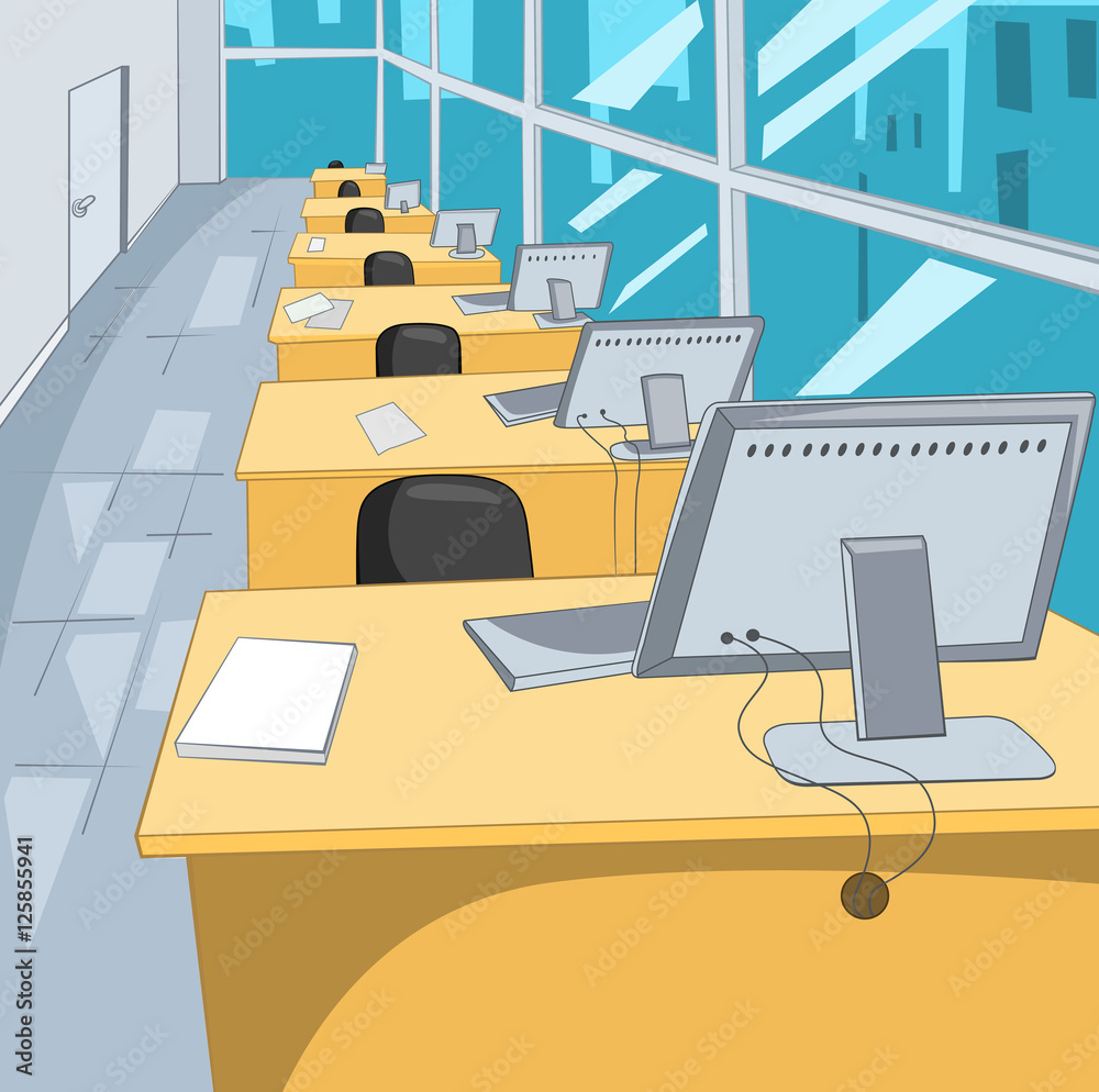 Cartoon background of workplace at office. Stock Illustration | Adobe Stock