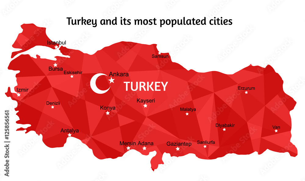 Vector Turkey map and its largest and most populated cities Stock ...
