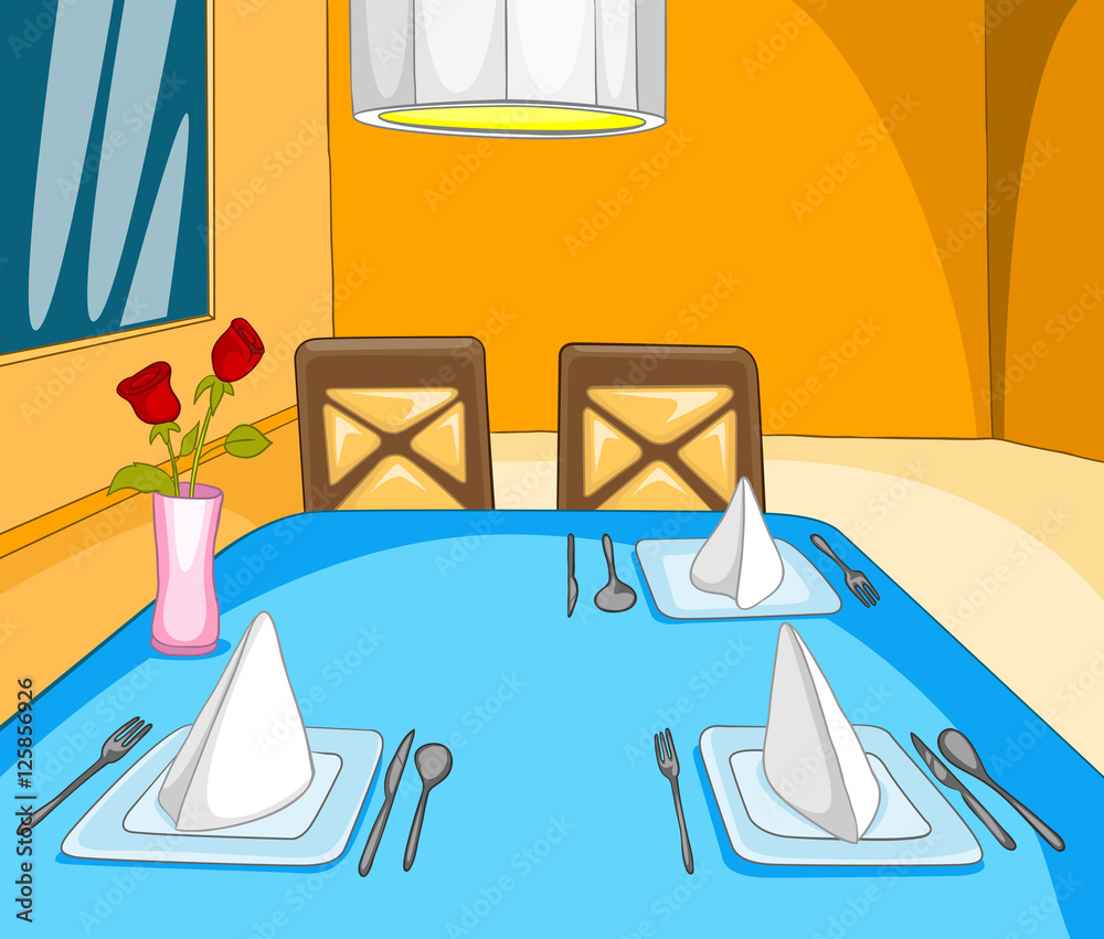 Cartoon background of restaurant interior. Stock Illustration | Adobe Stock
