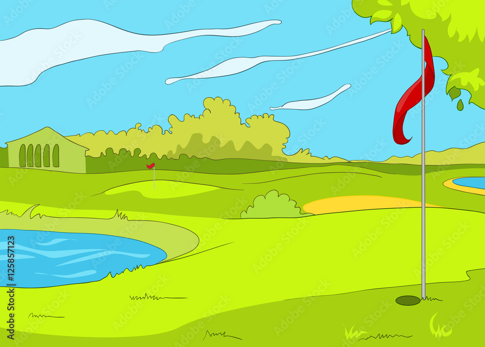 Cartoon background of golf course. Stock Illustration | Adobe Stock