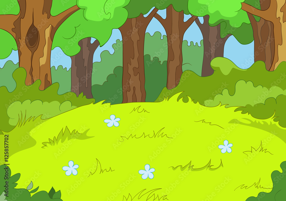 Cartoon background of forest landscape. Stock Illustration | Adobe Stock