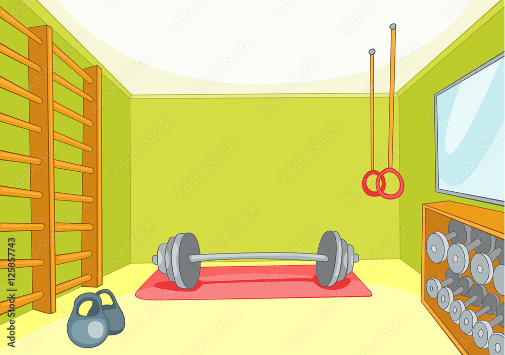 Cartoon background of gym room. Stock Illustration | Adobe Stock